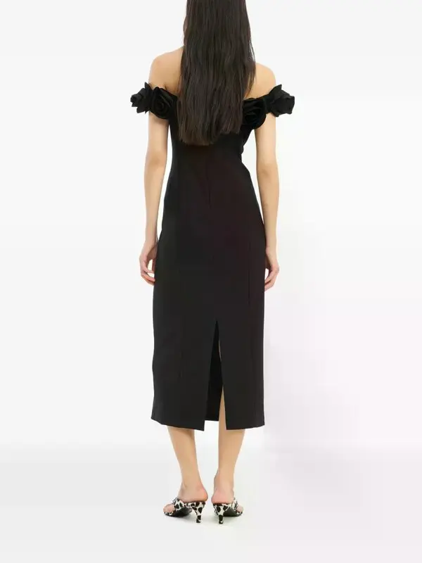 ROTATE BY BIRGER CHRISTENSEN Off-the-shoulder Flower Appliqué Crepe Midi Dress
