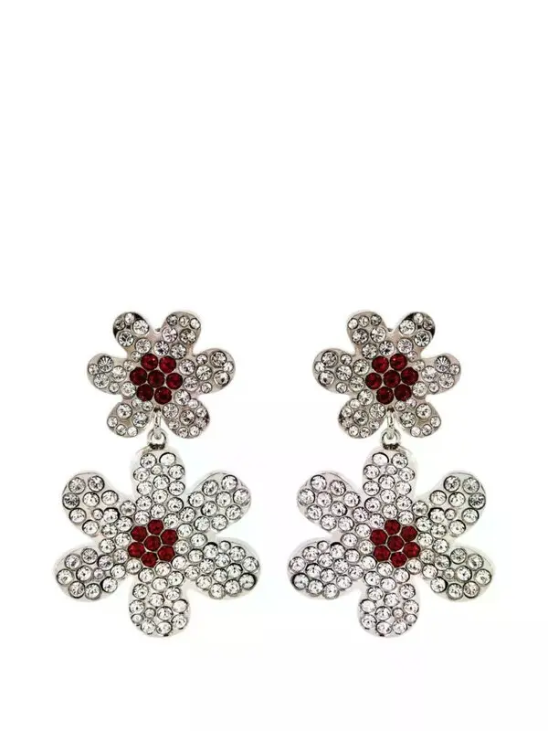 Marni Flower Crystal Drop Earrings - Silver