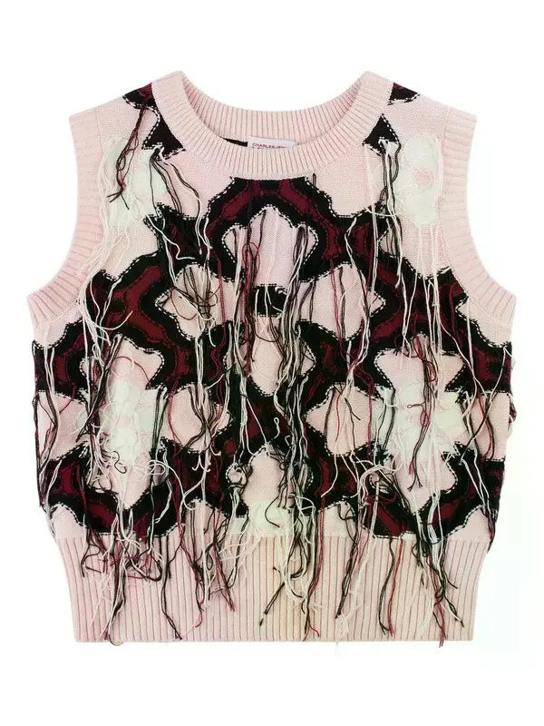 CHARLES JEFFREY Guddle Fringed Vest - Pink