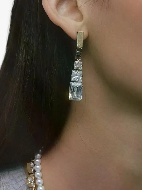ELLEN CONDE Rectangular Crystal Drop Earrings