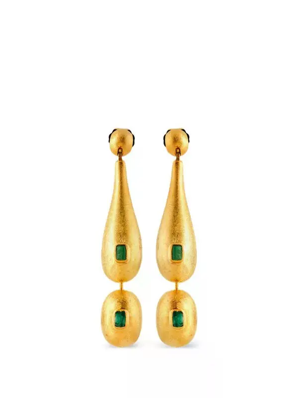 FENOMENA Long-plated Emerald Dangle Earrings - Gold