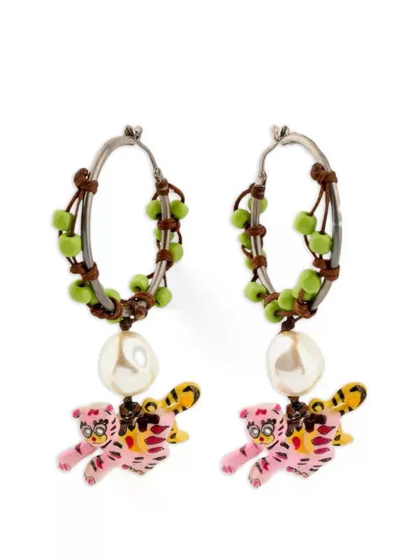 Marni Tiger-pendant Hoop Earrings - Silver