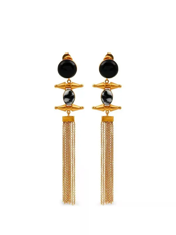 Boheme Onyx Pendant Tassel Earrings - Gold