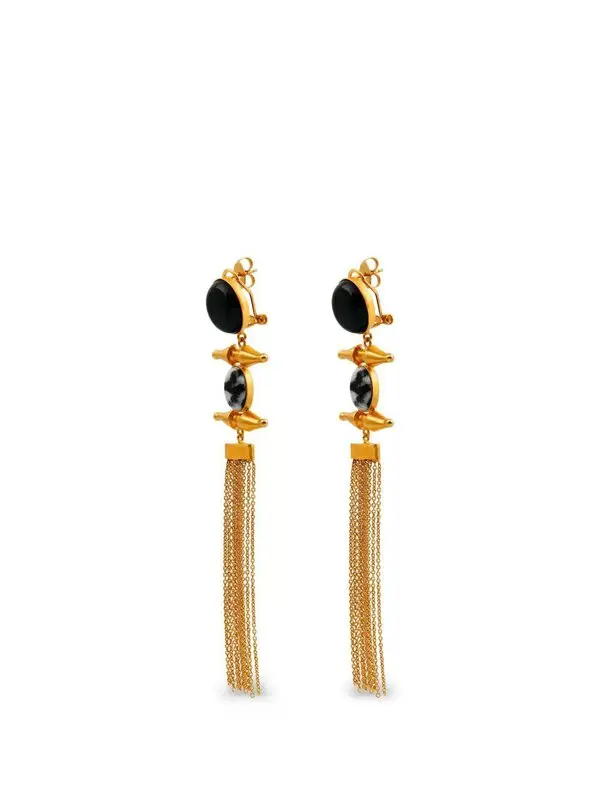 Boheme Onyx Pendant Tassel Earrings