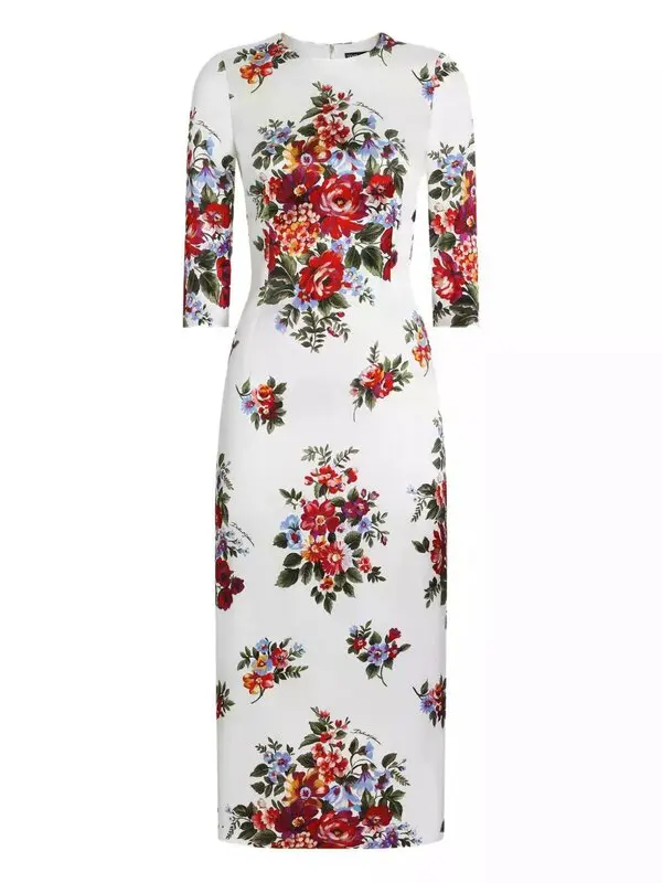 Dolce & Gabbana Floral-print Split Midi Dress - White