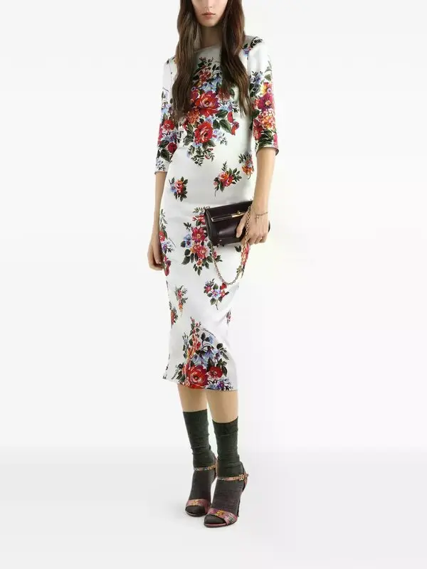 Dolce & Gabbana Floral-print Split Midi Dress - White
