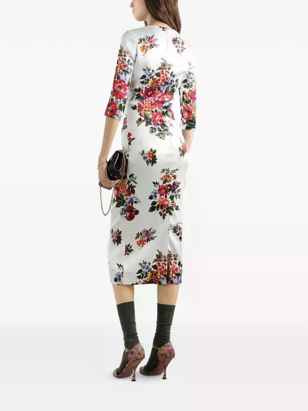 Dolce & Gabbana Floral-print Split Midi Dress - White