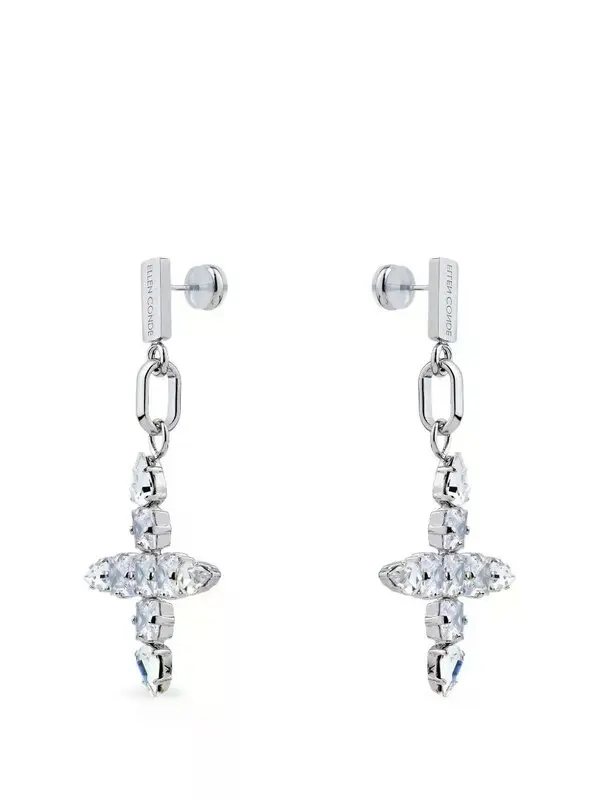 ELLEN CONDE Crystal Cross Drop Earrings