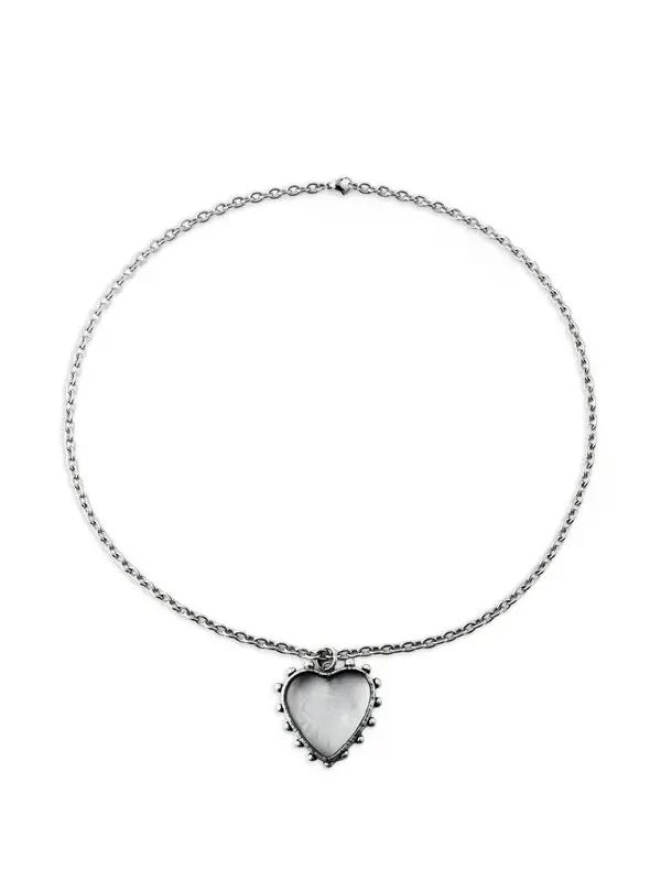 POISON DROP LAB Glass Heart Engraved Pendant Chain Necklace - Silver