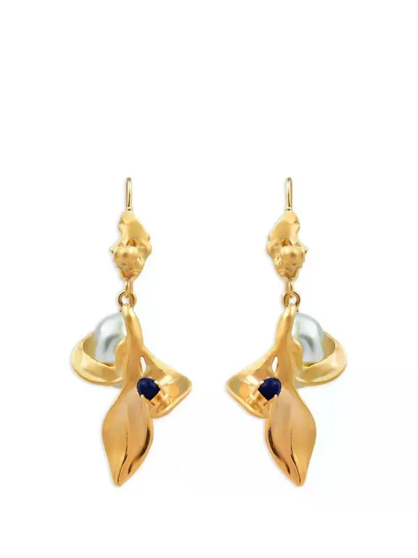 Marni Flower Pearl Dangle Earrings - Gold