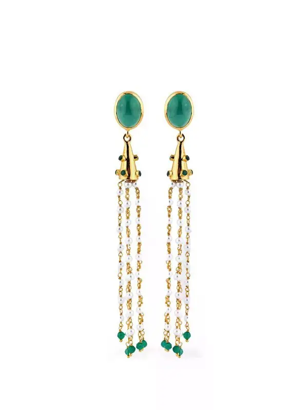 Boheme Onyx Pom Pom Drop Earrings - Gold