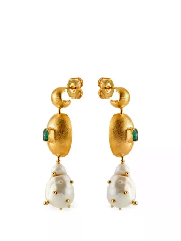 FENOMENA Emerald And Pearl Drop Earrings