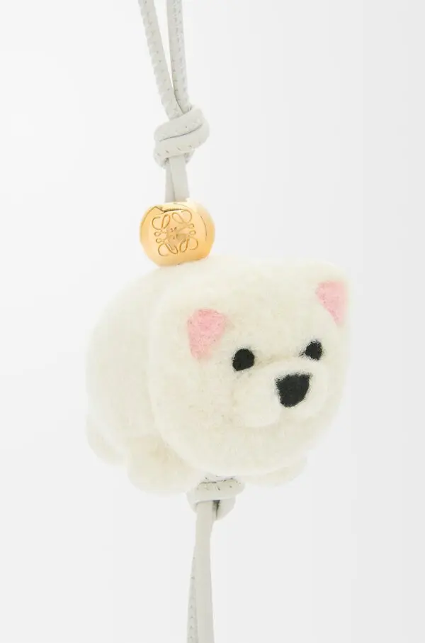 Loewe Chow Chow Charm In Felt And Leather Skin - Soft White