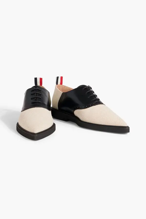 Thom Browne Leather And Canvas Point-toe Loafers