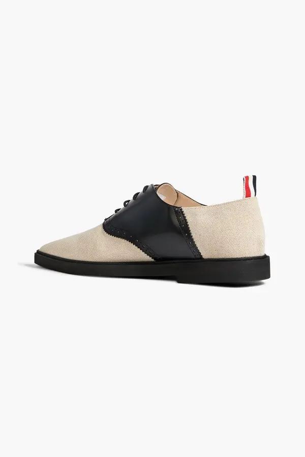 Thom Browne Leather And Canvas Point-toe Loafers