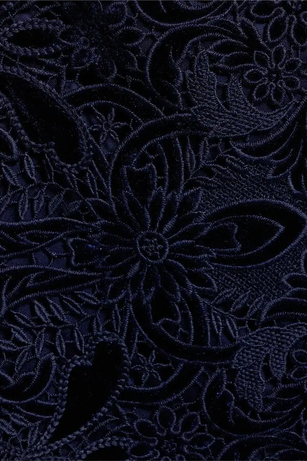 Badgley Mischka Velvet-paneled Guipure Lace Gown