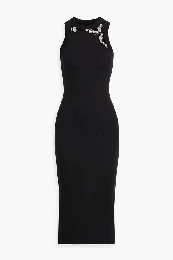 AREA Crystal-embellished Ribbed Midi Dress - Black