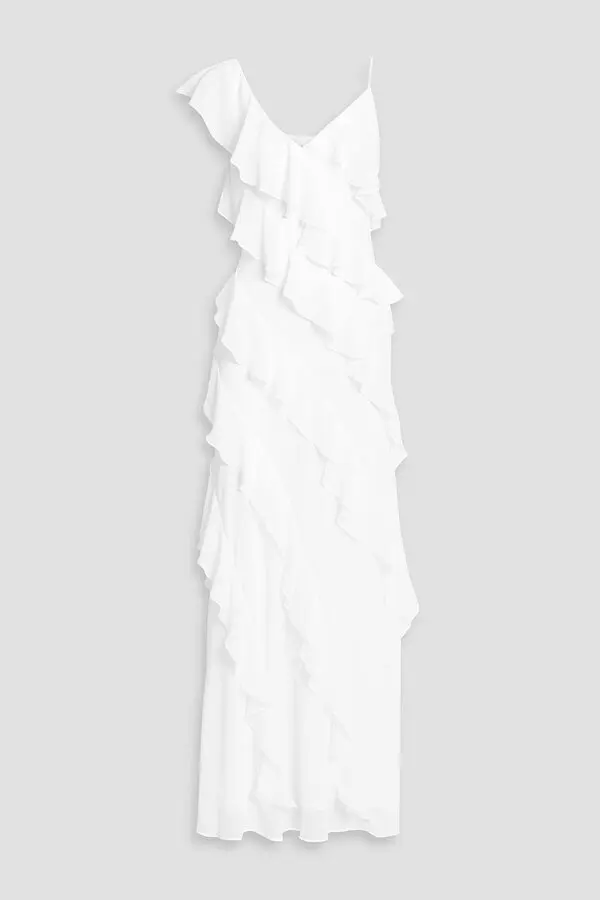 MIKAEL AGHAL Ruffled Chiffon Maxi Dress - White