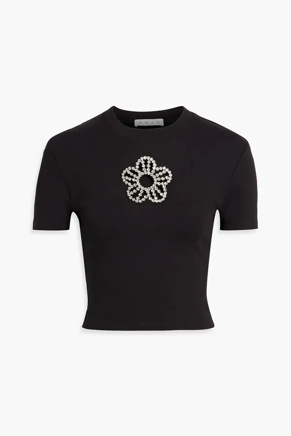 AREA Crystal-embellished Stretch-jersey Top