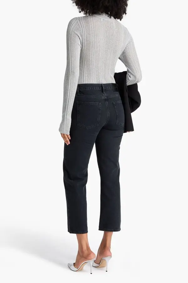 FRAME The Beaded Hang Embellished Straight-leg Jeans - Black