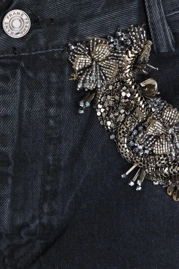 FRAME The Beaded Hang Embellished Straight-leg Jeans - Black