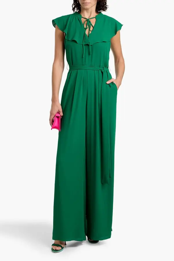 MIKAEL AGHAL Belted Ruffled Crepe Jumpsuit