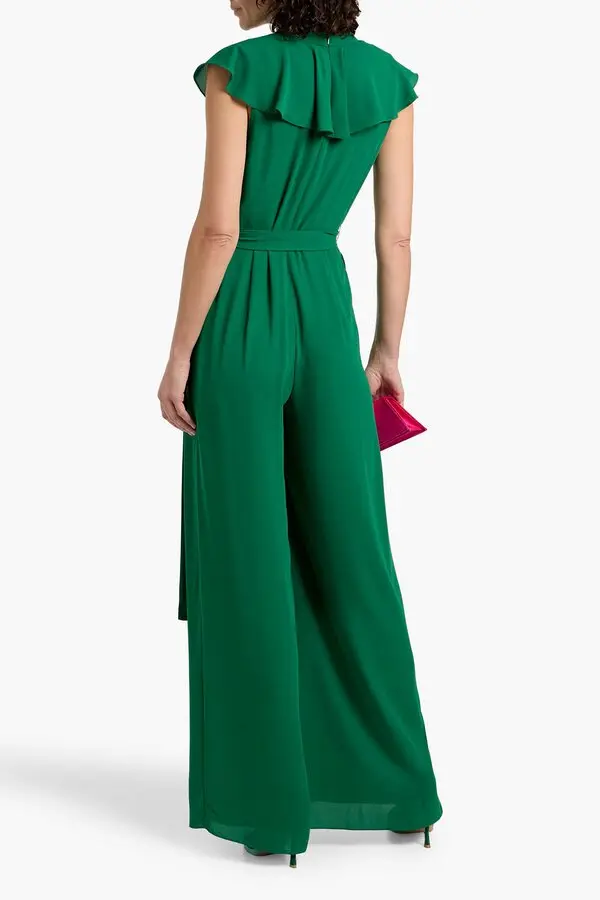 MIKAEL AGHAL Belted Ruffled Crepe Jumpsuit