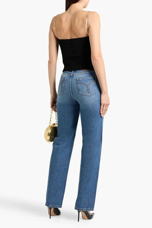 Versace Embellished High-rise Straight-leg Jeans