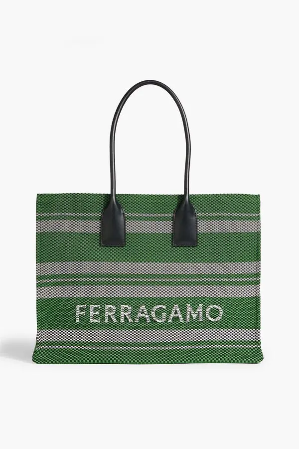 FERRAGAMO Leather-trimmed Jacquard Tote