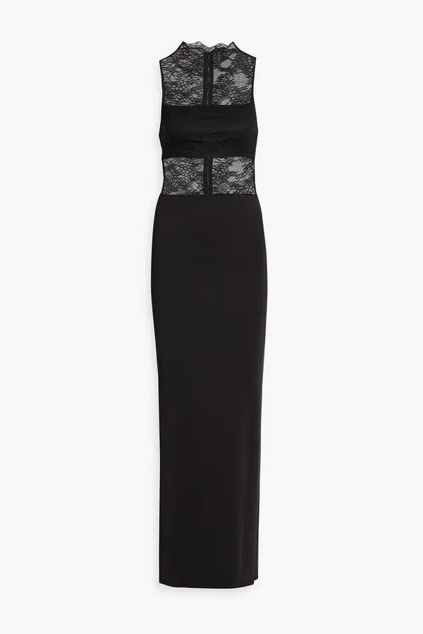 Alice + Olivia Lace Paneled Satin Maxi Dress
