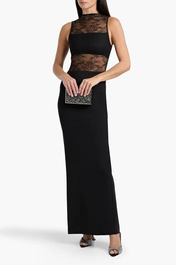 Alice + Olivia Lace Paneled Satin Maxi Dress