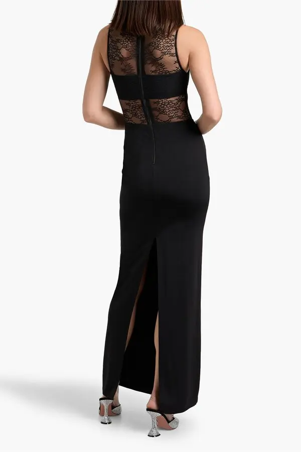 Alice + Olivia Lace Paneled Satin Maxi Dress