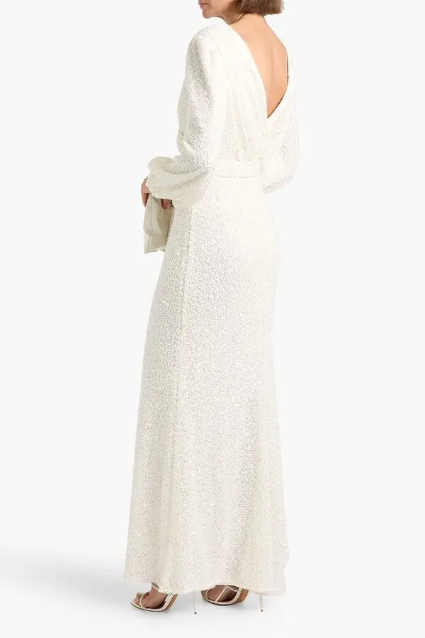 Badgley Mischka Wrap-effect Sequin-embellished Bouclé Gown