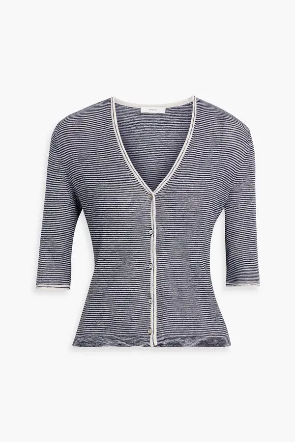 Vince Striped Cashmere And Silk-blend Cardigan