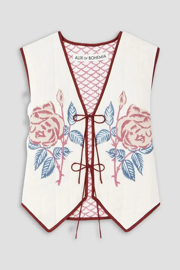 Alix Of Bohemia Tilda Quilted Floral-print Cotton-poplin Vest - White