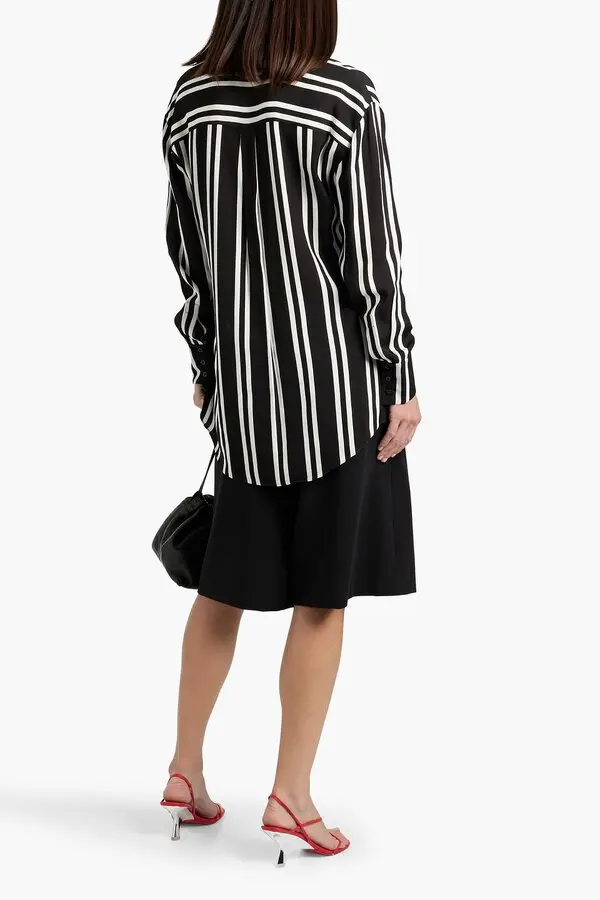Alice + Olivia Dimitra Striped Crepe De Chine Shirt - Black