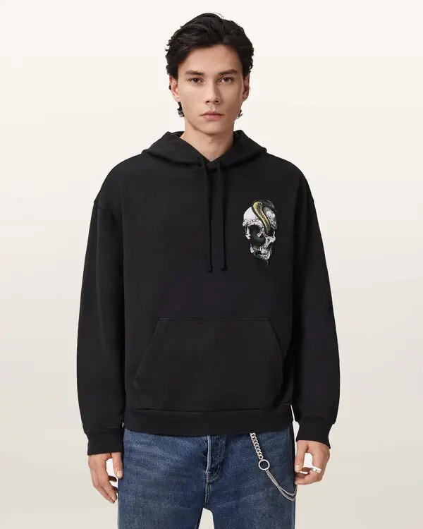 ALLSAINTS Snakehead Graphic Cropped Hoodie