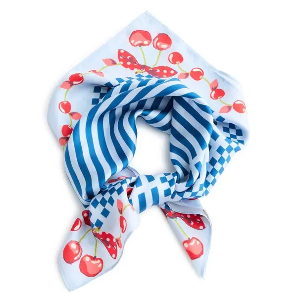 VERA BRADLEY Square Silk Scarf In Cherry Stripes - Blue