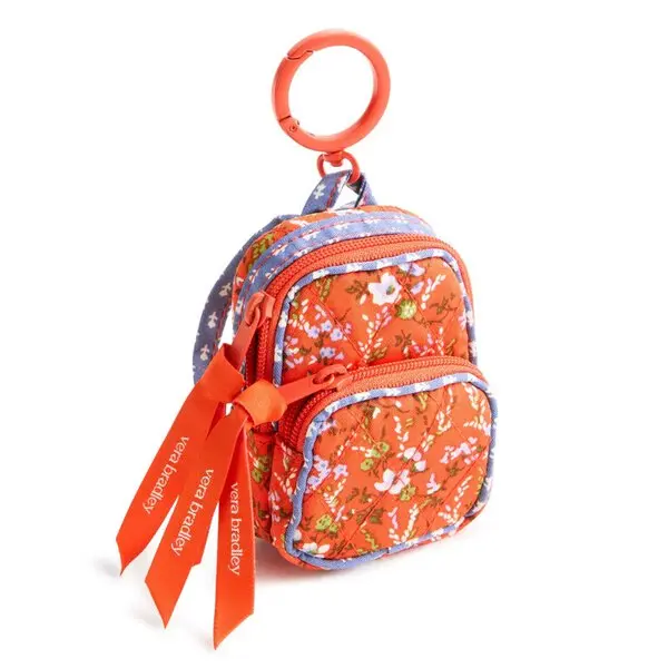VERA BRADLEY Bancroft Backpack Bag Charm In Wildflower Sprigs - Orange