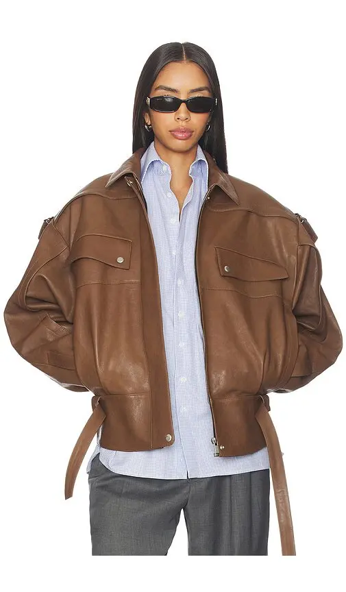 Magda Butrym Belted Leather Bomber Jacket - Beige