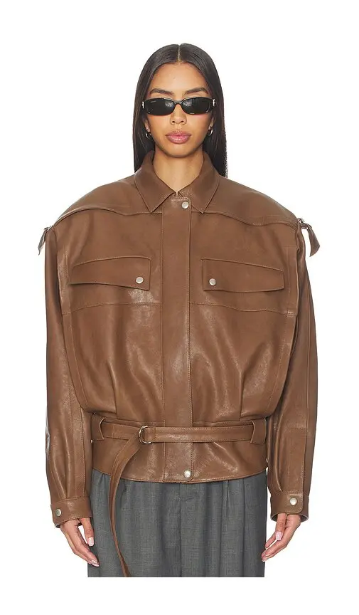 Magda Butrym Belted Leather Bomber Jacket - Beige