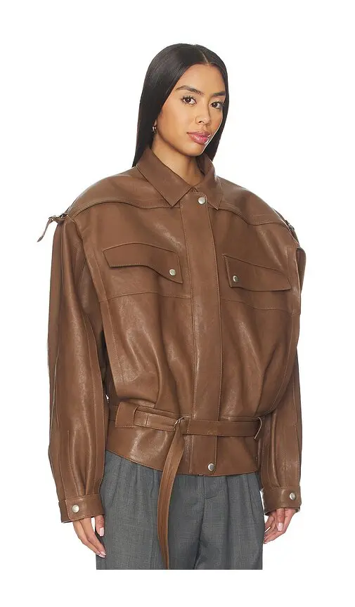 Magda Butrym Belted Leather Bomber Jacket - Beige