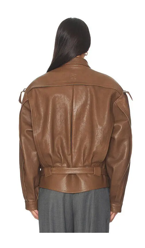 Magda Butrym Belted Leather Bomber Jacket - Beige