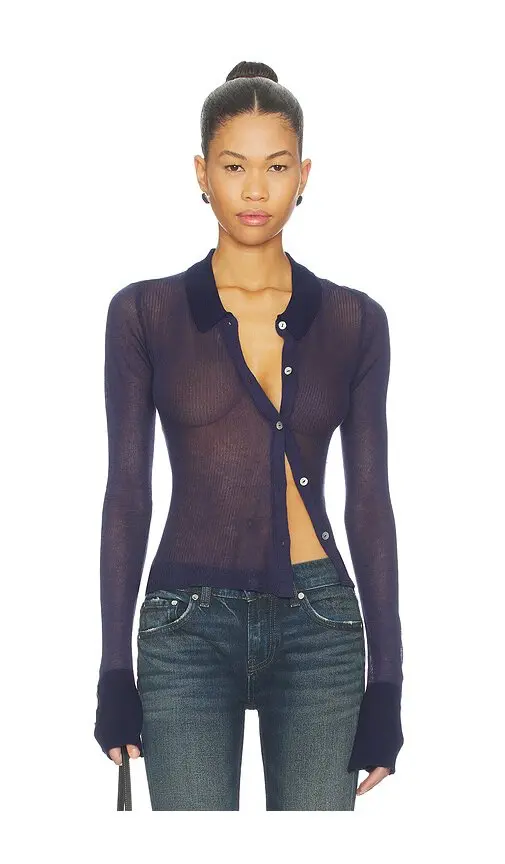 I.AM.GIA Davina Sheer Button-up Top - Navy