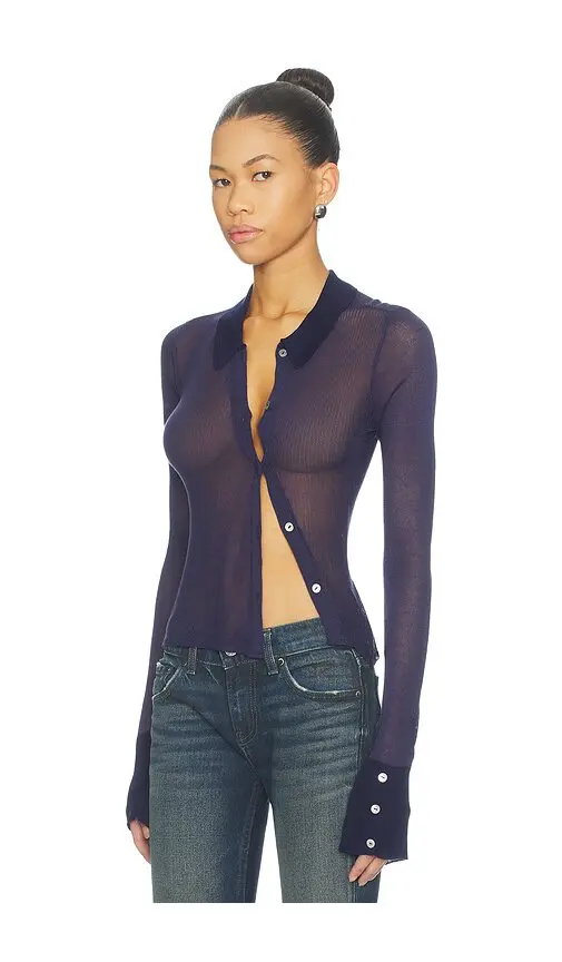 I.AM.GIA Davina Sheer Button-up Top - Navy