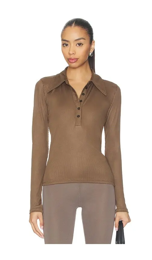 Citizens Of Humanity Shaea Ribbed Knit Polo Shirt - Cocoa