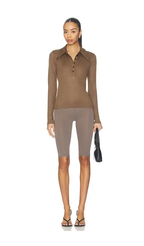 Citizens Of Humanity Shaea Ribbed Knit Polo Shirt - Cocoa