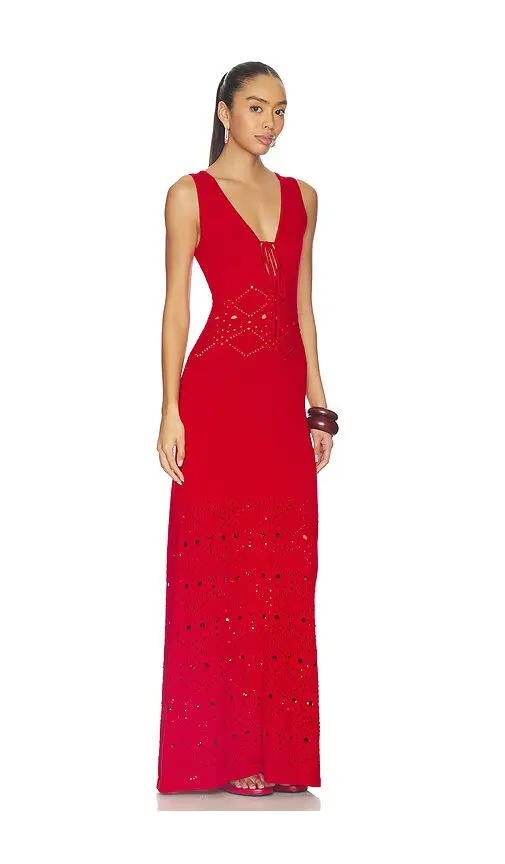 SEVEN WONDERS Milah V-neck Knit Maxi Dress - Red