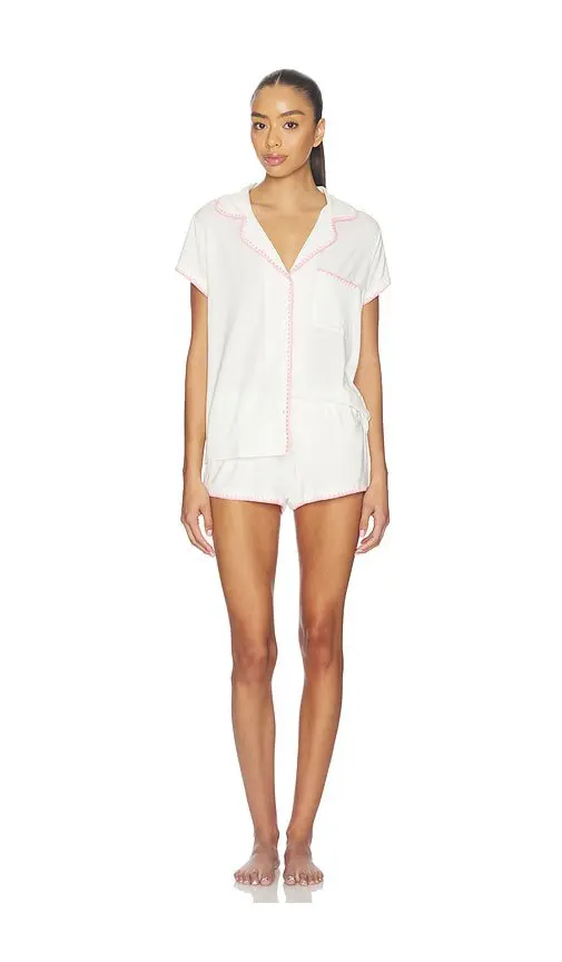 Eberjey Frida Shortie Pj Set In Ivory - Ivory & Rose Quartz