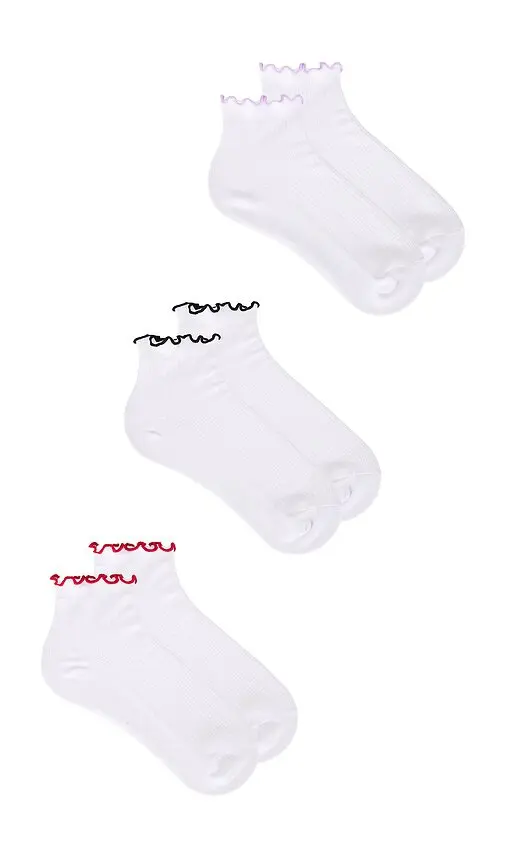 STEMS Ruffle Ankle Socks 3-pack - Red  Black & Pink